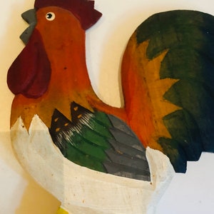 Fun Hand Carved Wooden Rooster Statue Hand Painted Southern Folk Art ...