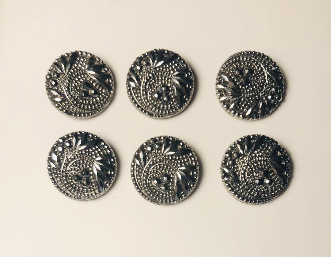 Antique Victorian Silver Coated Molded Glass Button Set of 6 Mourning ...