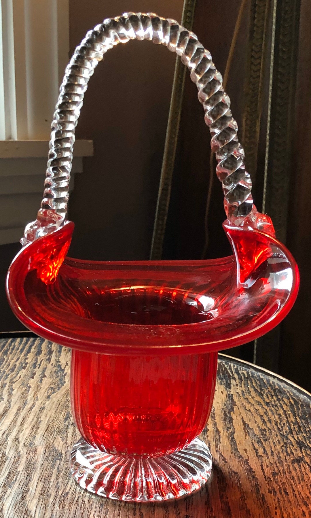 Vintage Fenton Red Glass Basket Midcentury Fenton Art Glass - Etsy
