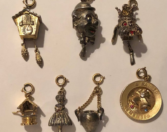 Collection of FIVE Vintage Monet Gold Tone Movable Charms and Non ...