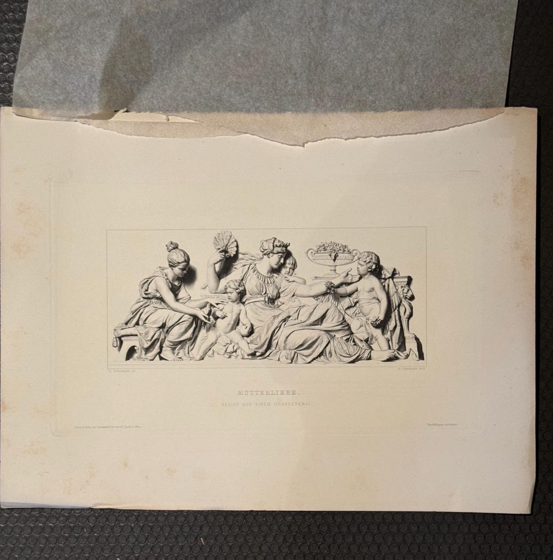 Antique 1800s German Lithograph Print “mutterliebe” Relief Aus Einem ...