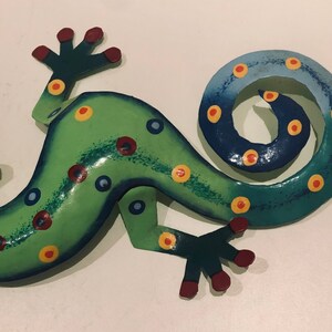 Vtg Hand Painted Haitian Gecko Lizard Metal Sculpture Wall Hanging ...