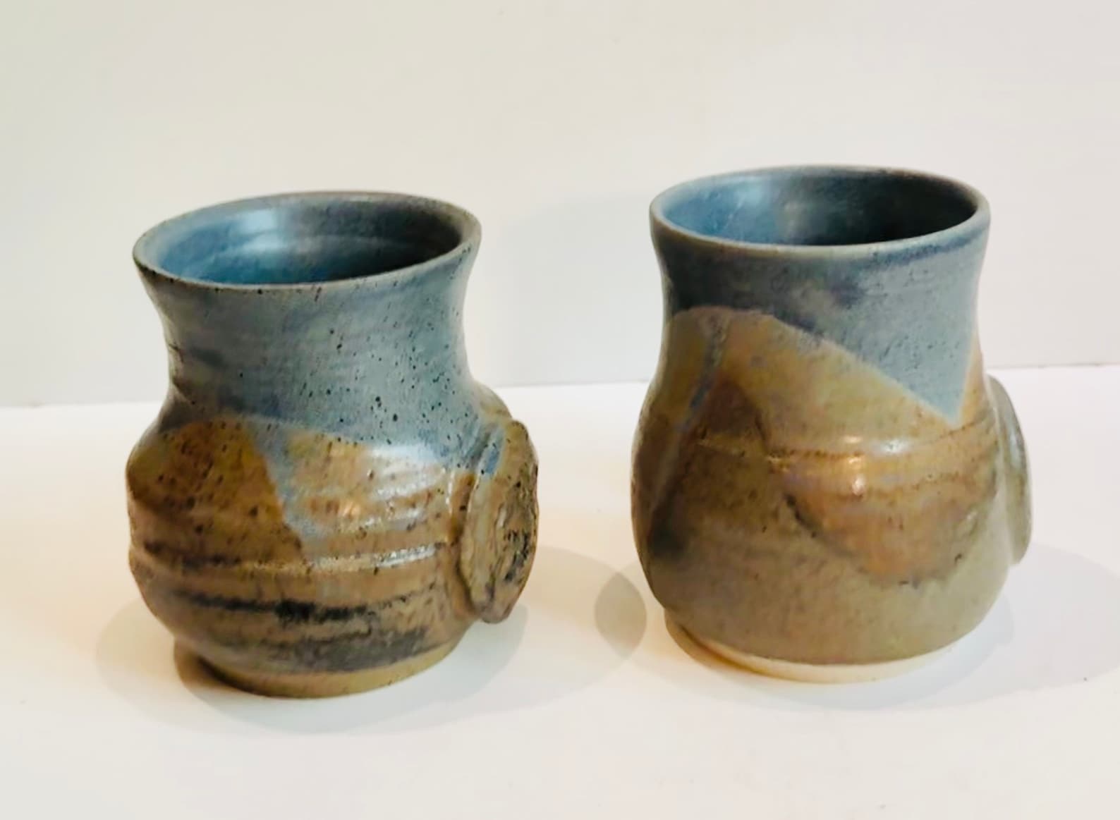 Gorgeous Pair of Matching Hand Built Ceramic Mugs Drip Glaze Earthtones ...