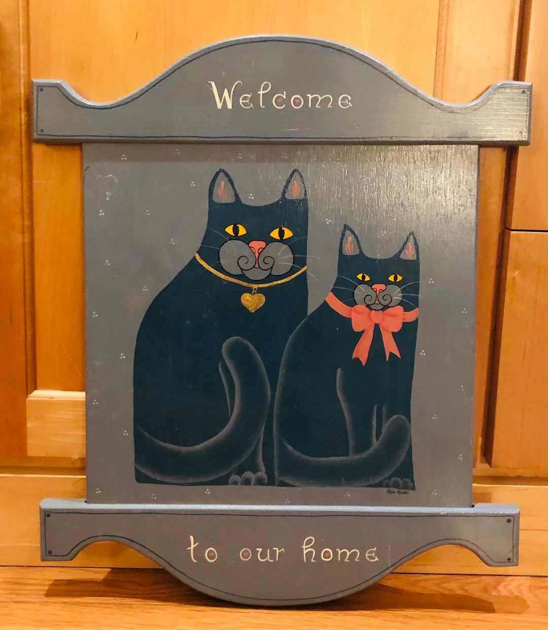 Primitive Welcome Sign Southern Folk Art Cat Painting on Wood Lois ...