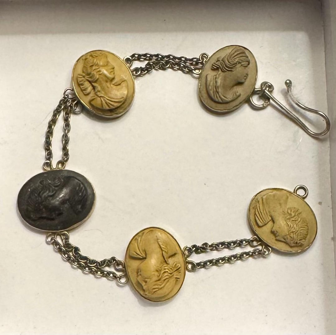 Antique Victorian Italian Grand Tour Lava Cameo Bracelet 5 Multicolor ...