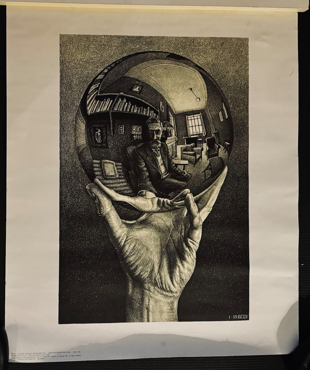 Vintage 1974 Escher Hand With Reflecting Globe Poster Print Optical ...