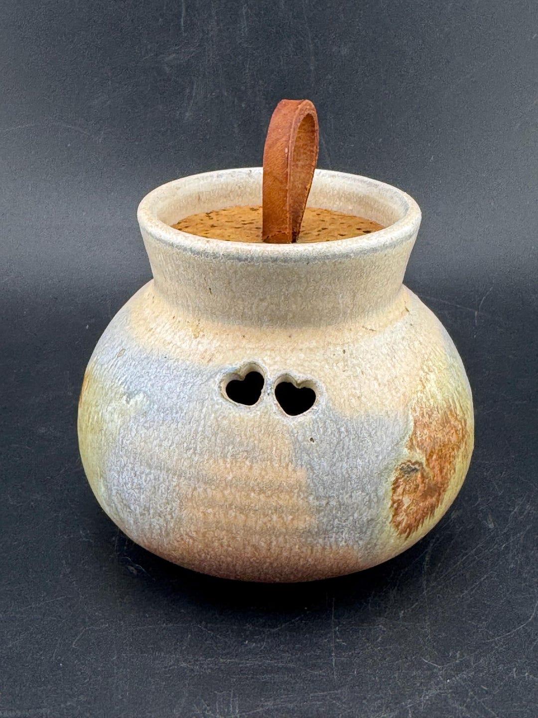 Small Hand Thrown Ceramic Garlic Keeper W Cork Lidded Container Cut Out ...