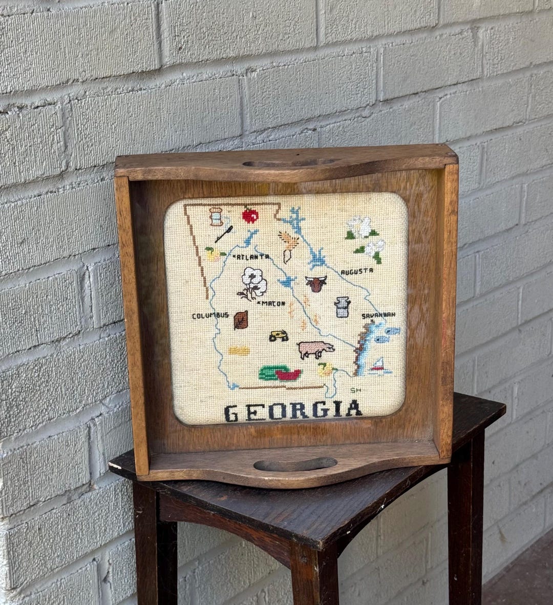 Charming Map of Georgia Needlepoint Tray Wall Hanging Atlanta Savannah ...