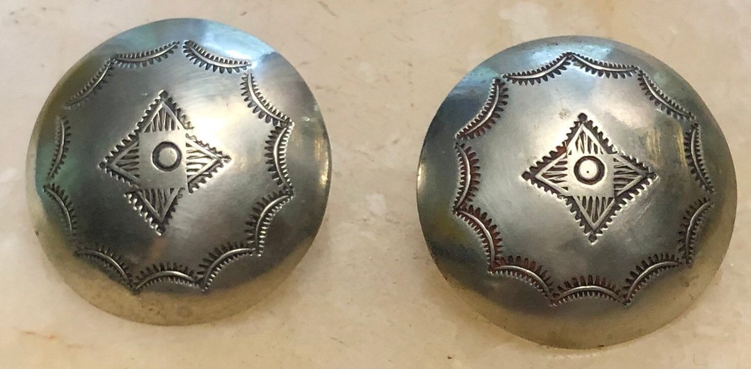 Vintage Native American Large Silver Tribal Buttons Pair of Large Hand ...