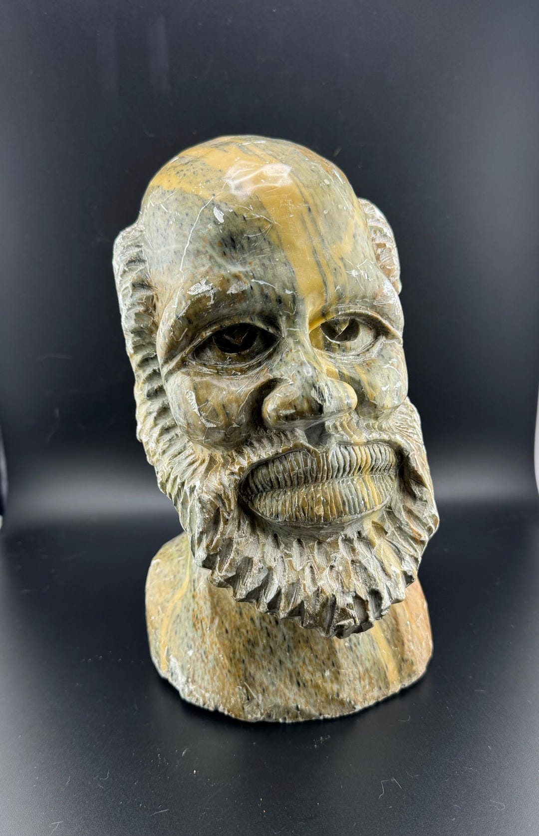 African Shona Art Bust of Man W Beard Statue Stone Sculpture Lovers ...