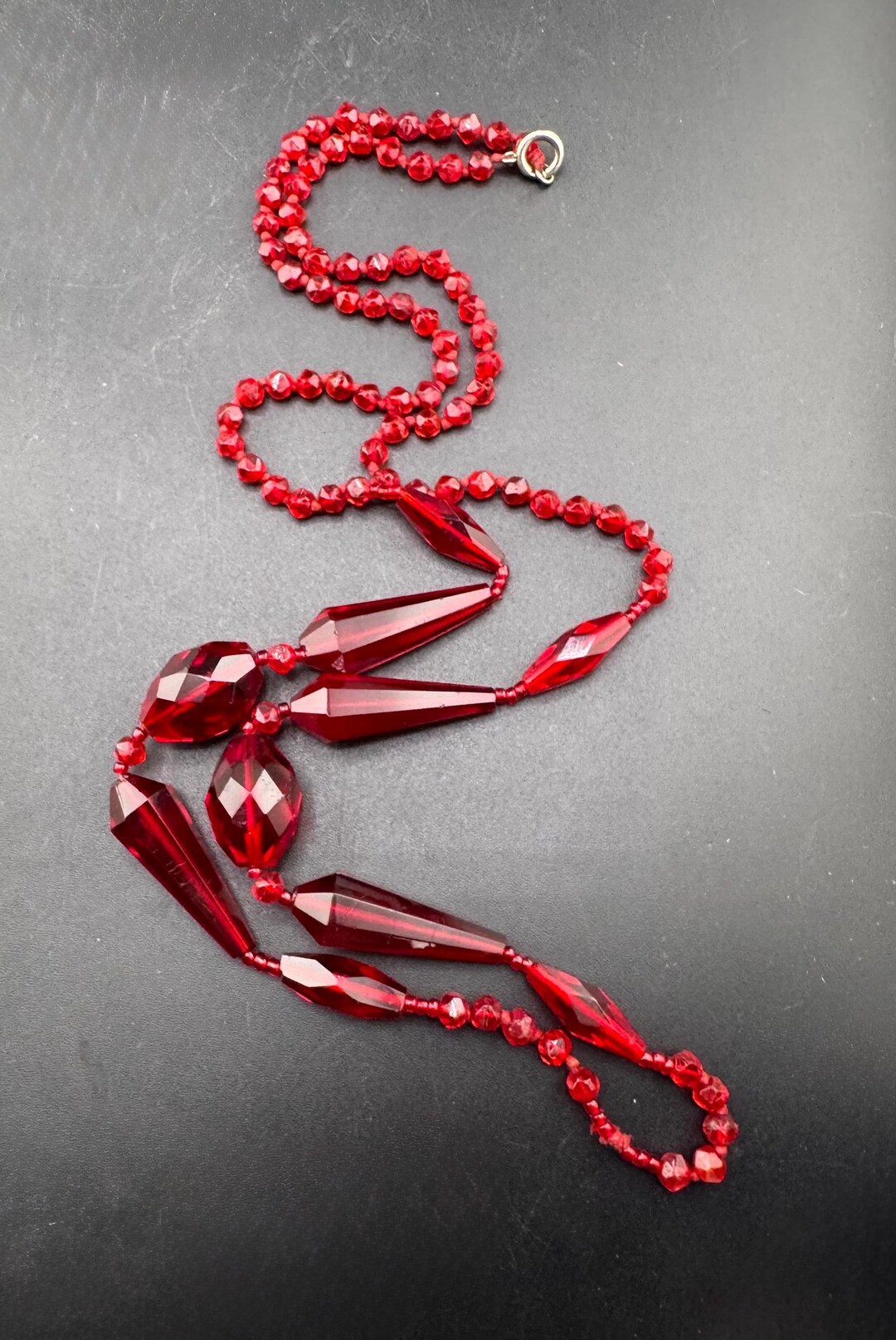 Fabulous Antique Art Deco Flapper Beads Faceted Ruby Red Czech Glass ...