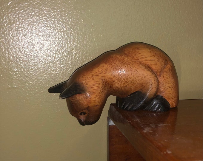 Vintage Balinese Folk Art Wooden Cat Shelf Sitter Kitty Leaning Over ...