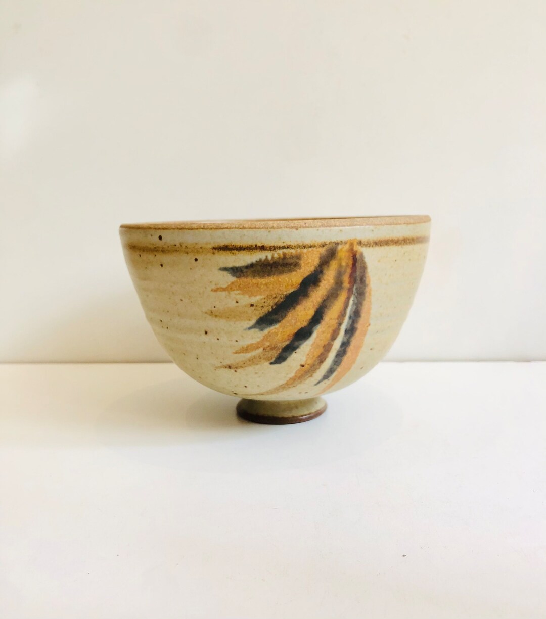 Vintage Hand Turned Studio Pottery Ridged Stoneware Footed Bowl ...