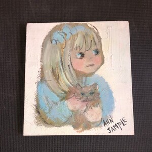 Adorable Pair Original Signed Ann Sample Mid Century Painting of Girl ...