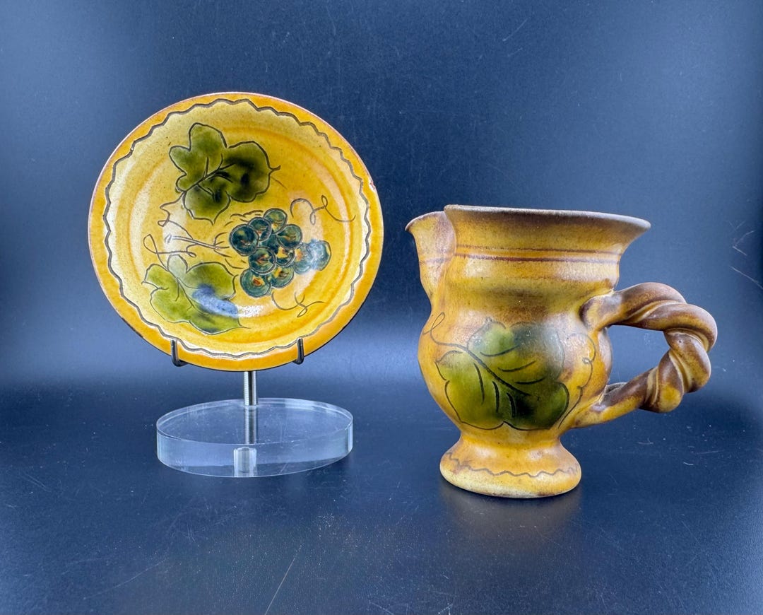 Vtg Miniature Redware Washbowl & Pitcher Basin Bowl Creamer Dollhouse ...