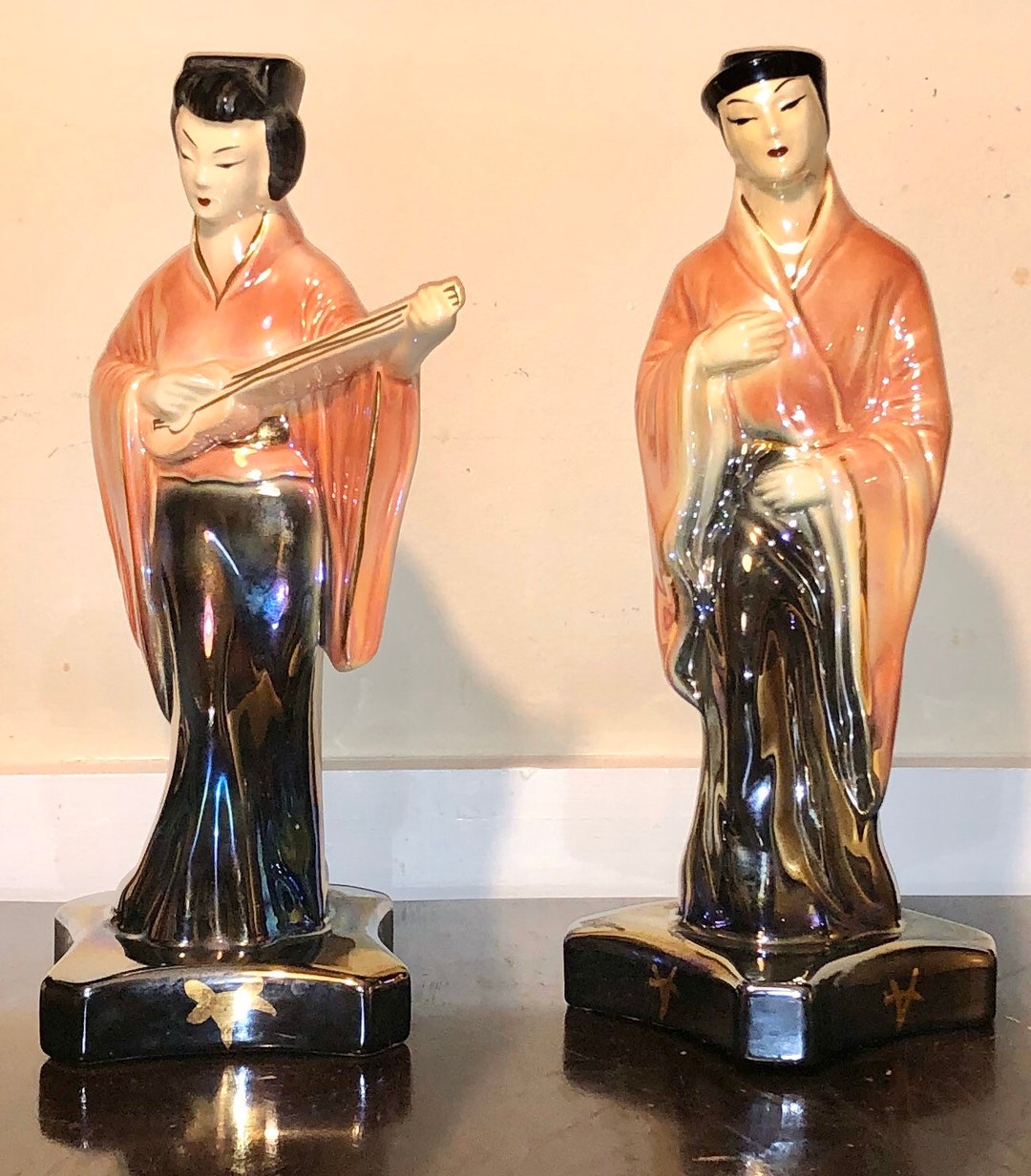 Vintage Oriental MCM Asian Geisha Musician Concubine Statue Set ...