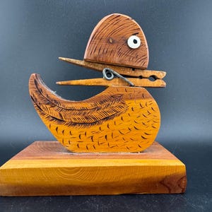 Vintage Wooden Folk Art Duck Recipe Card Notecard Holder Clothespin ...