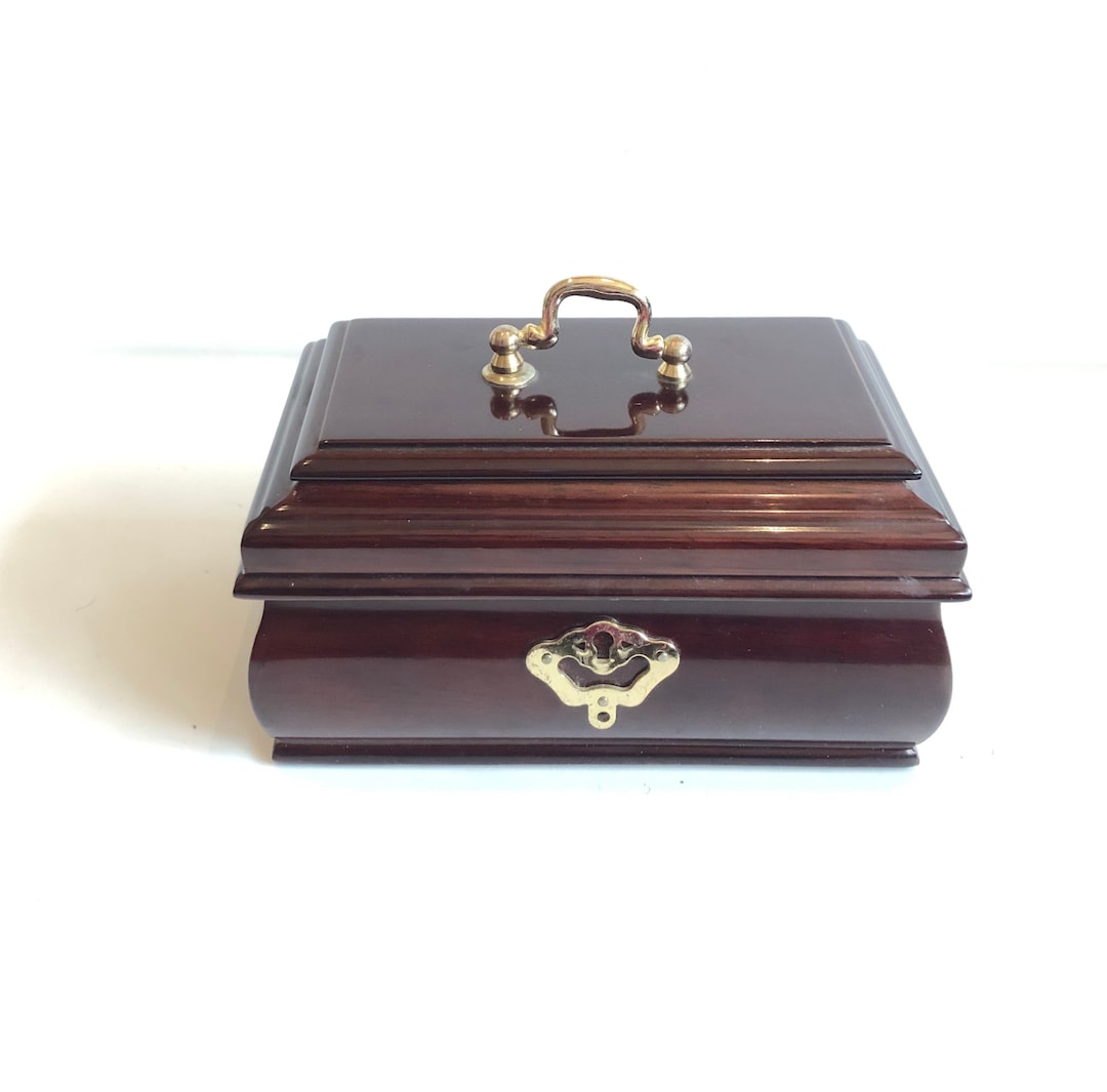 Elegant Vintage 1995 Wooden Mahogany Korean Jewelry Box Memory Keepsake ...