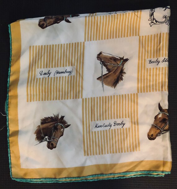 Beautiful Silk Scarf w Derby Horses Equestrian Lovers… - Gem