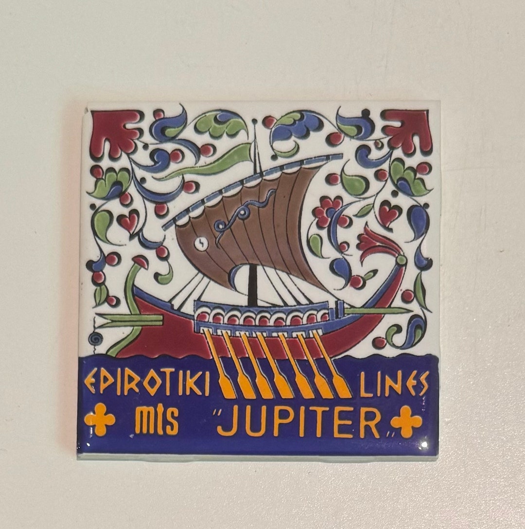 Vintage Epirotiki Cruise Lines Greek MTS JUPITER Ship Tile Painting by ...