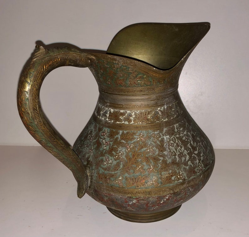 Antique Ornate Hand Tooled Brass Water Pitcher Intricate - Etsy