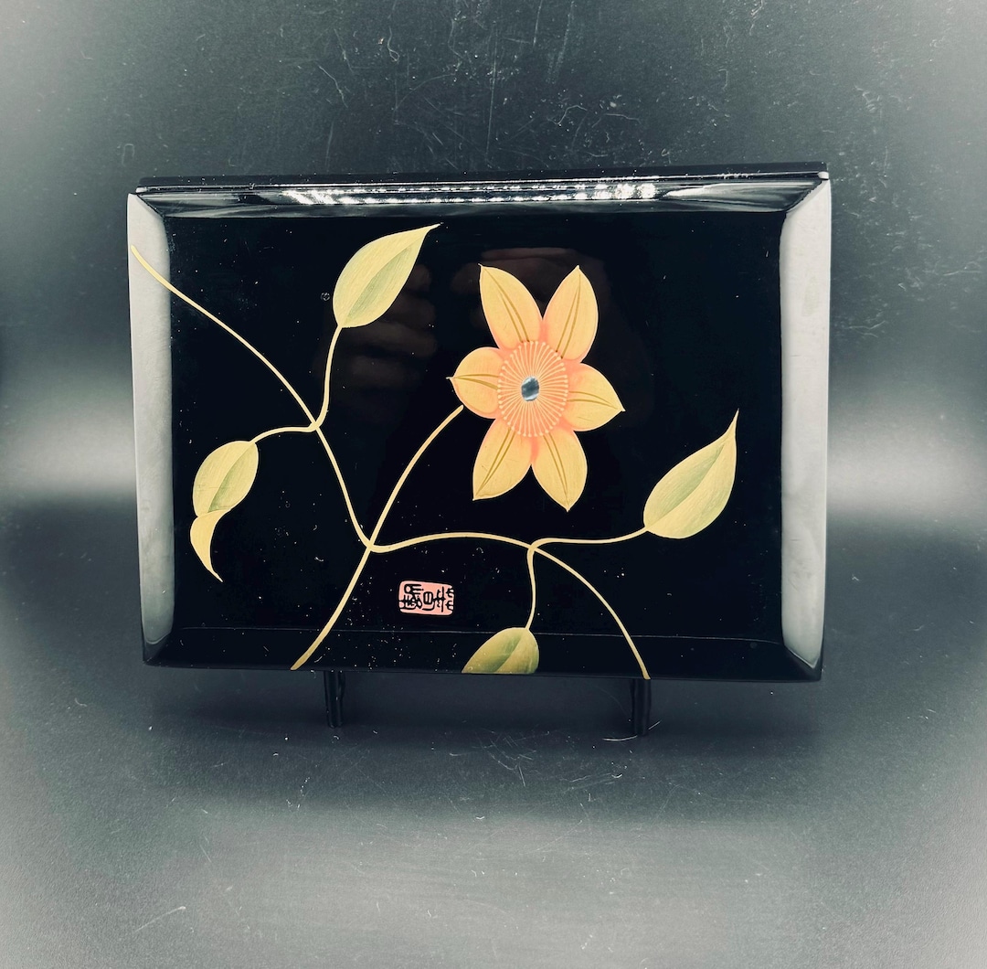 Vintage Japanese Aizu Lacquer Fumibako Letter Box Keepsake Jewelry Dish ...