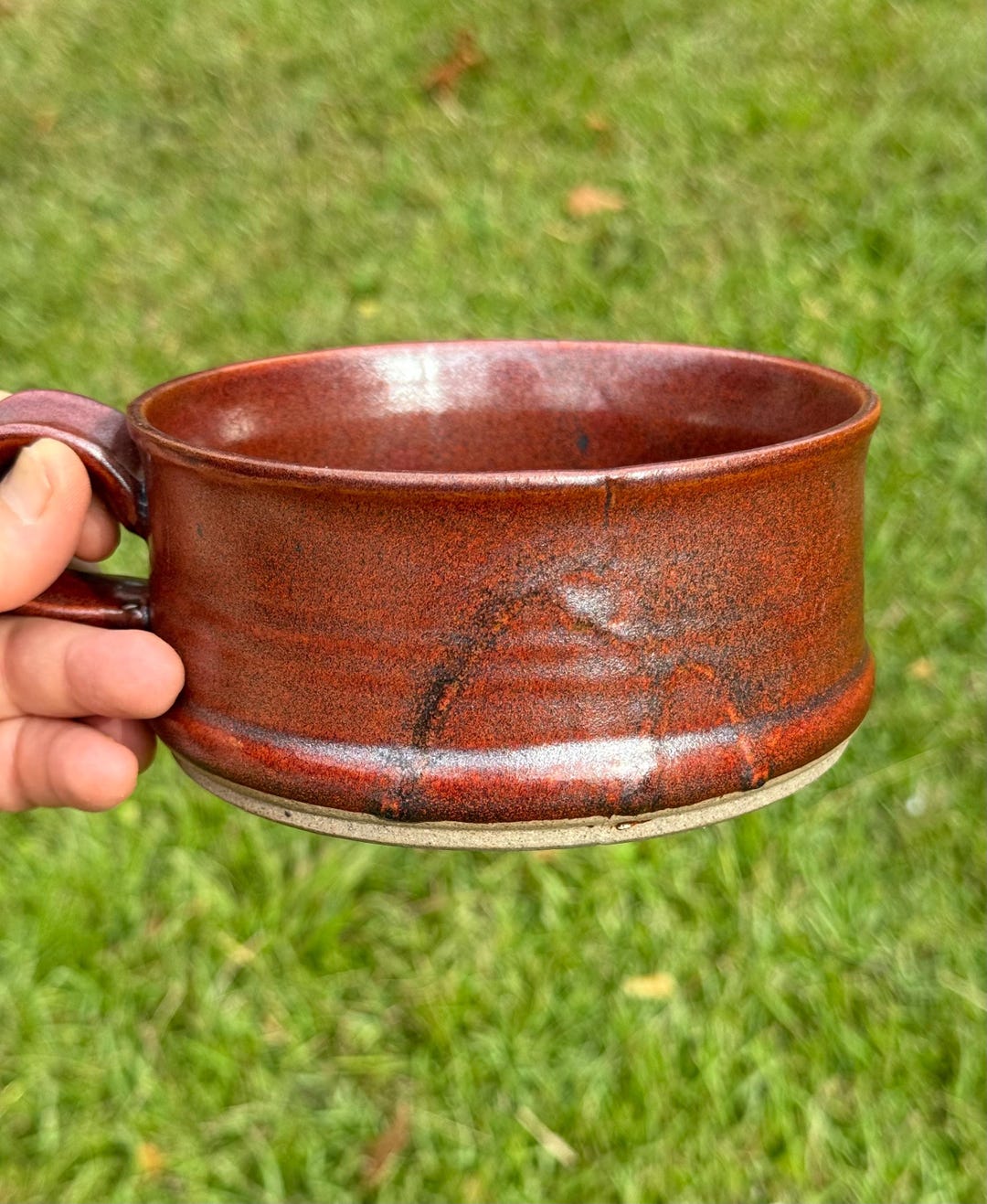 Vintage Hand Built Wheel Turned Ridged Brown Metallic Glaze Ceramic ...