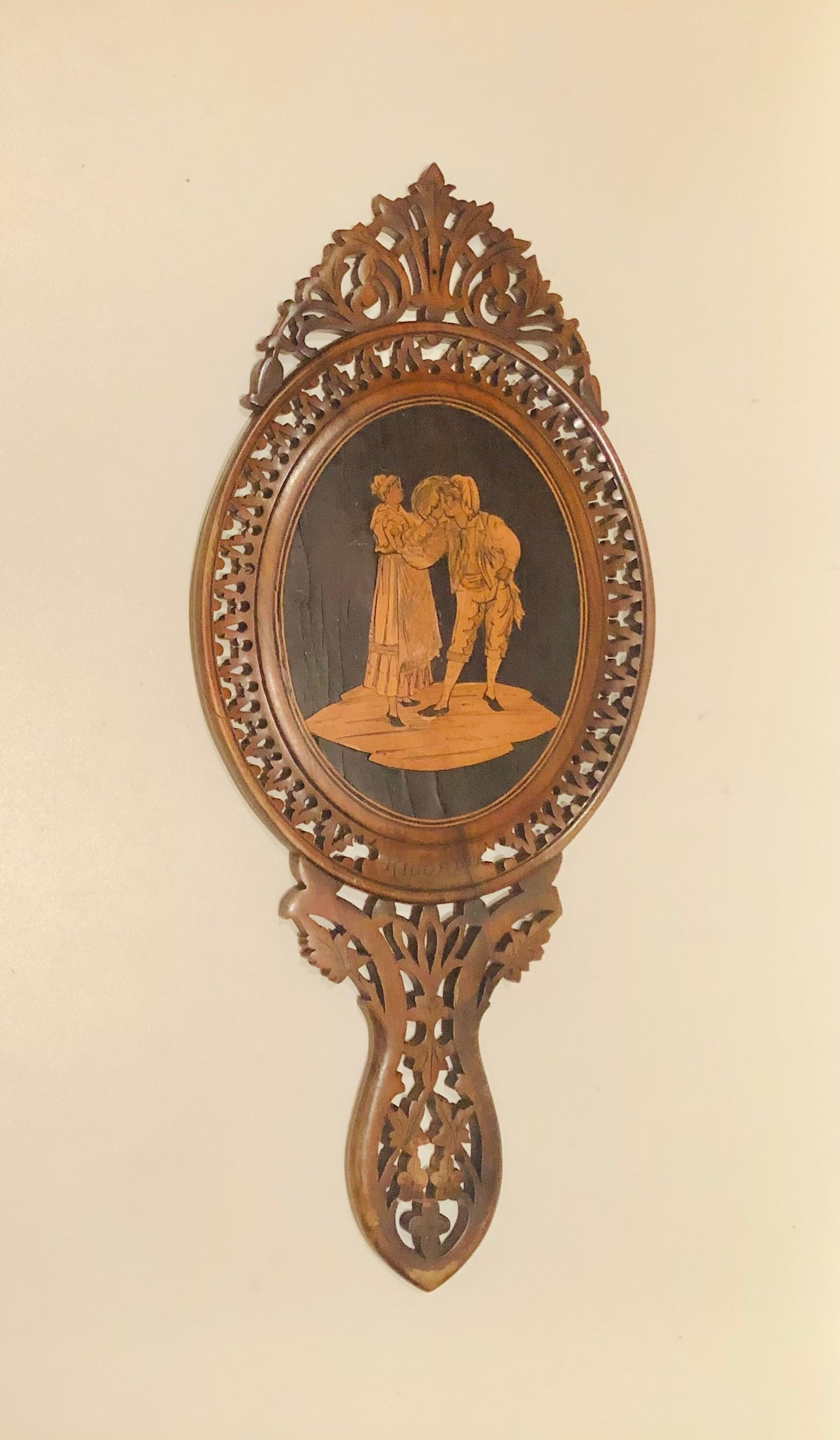 Antique Sorrento Italian Marquetry Hand Mirror Olive Wood Fret Work ...
