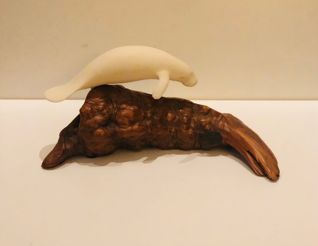 Handmade John Perry Manatee Sculpture Driftwood Nautical Statue Burl ...