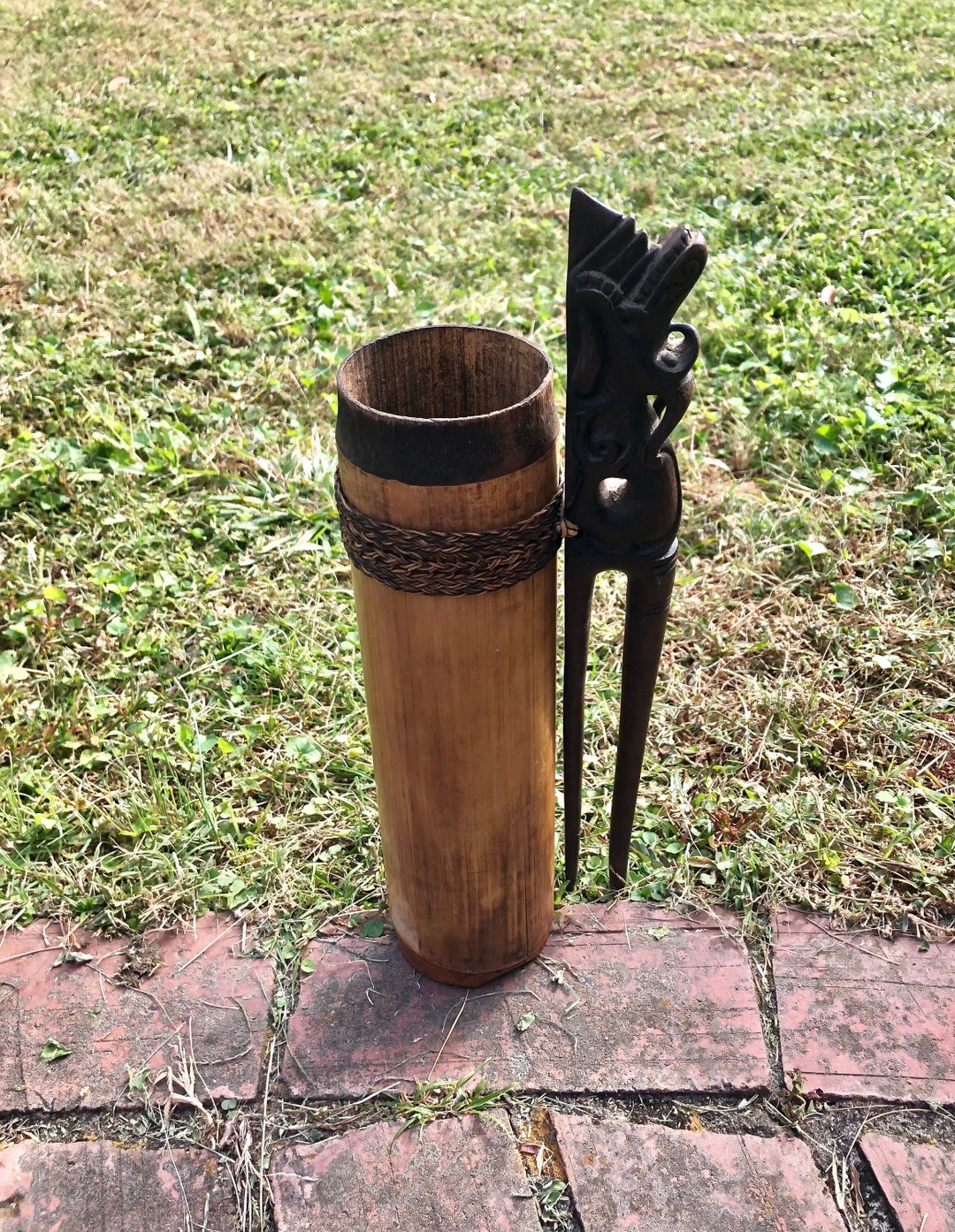 Antique Poison Dart Quiver With Wooden Carved Sculptural Handle Tribal ...
