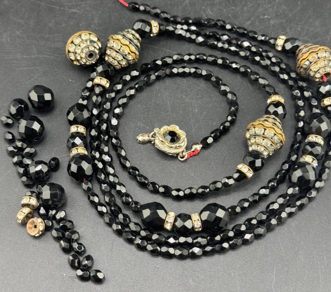 Antique Bohemian Jet Flapper Beads Art Deco Goth Beaded Necklace W ...