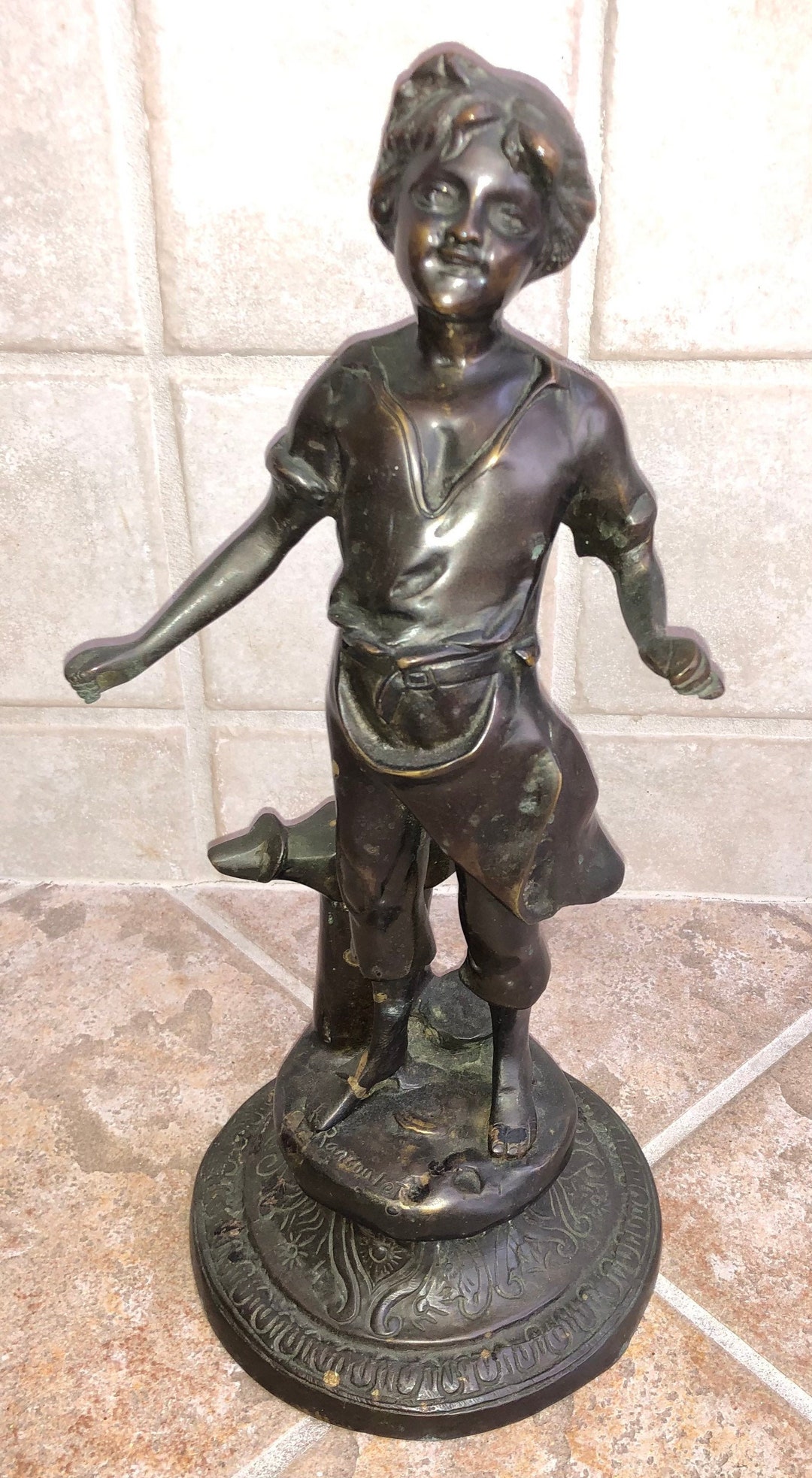 Ernest Rancoulet Blacksmith Bronze Statue Blacksmith Apprentice Signed ...