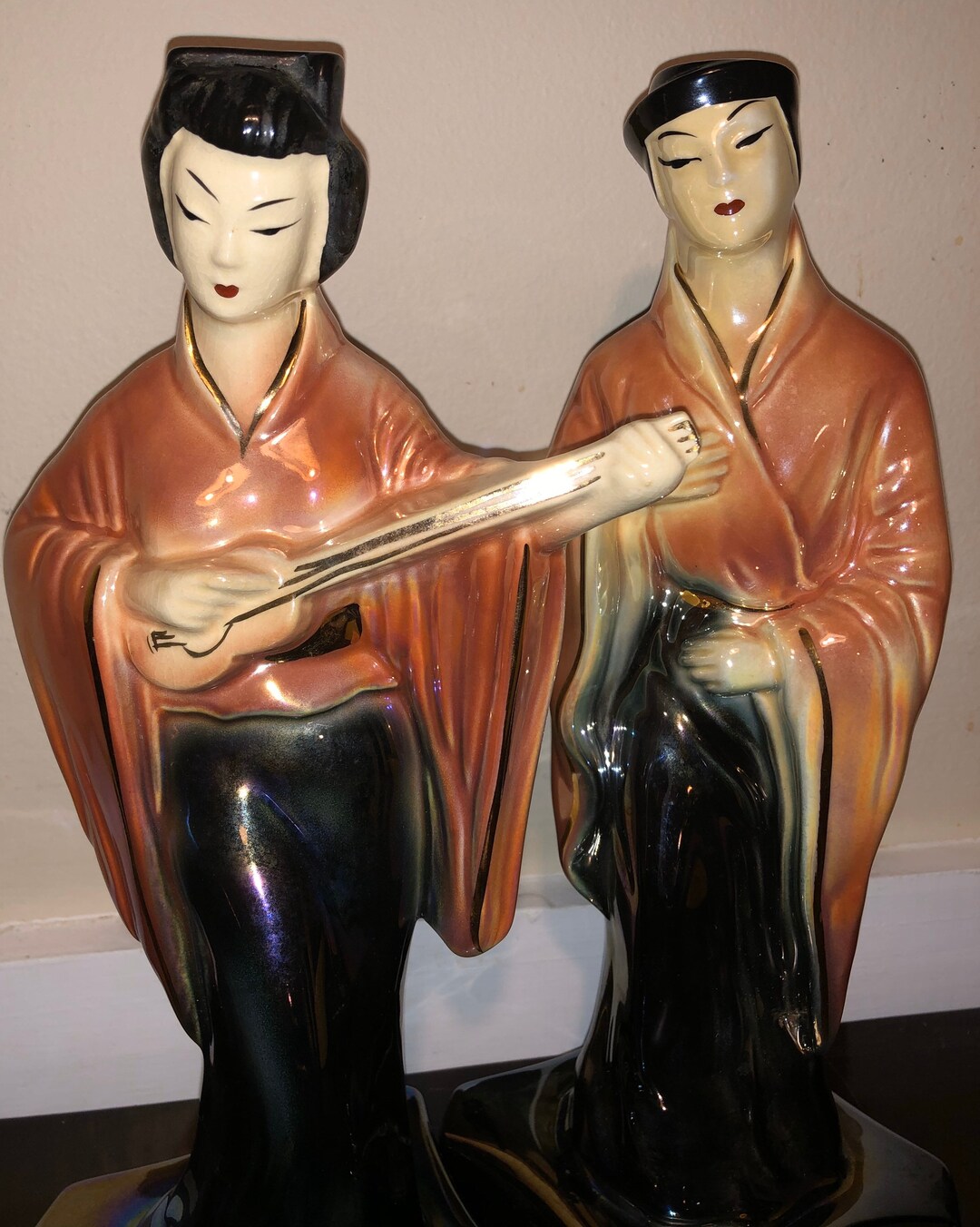 Vintage Oriental MCM Asian Geisha Musician Concubine Statue Set ...