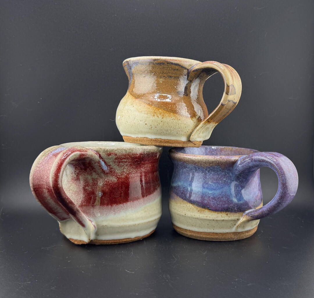 Gorgeous Set 3 Hand Built Ceramic Mugs Drip Glaze Purple Mauve ...