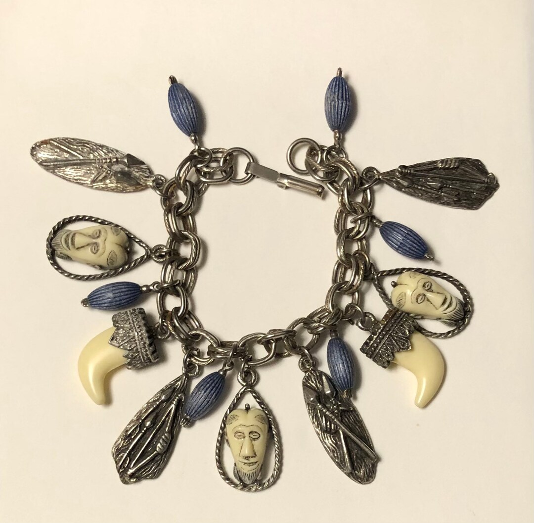 HTF Signed Vintage Selro Selini Charm Bracelet Faux Ivory African ...