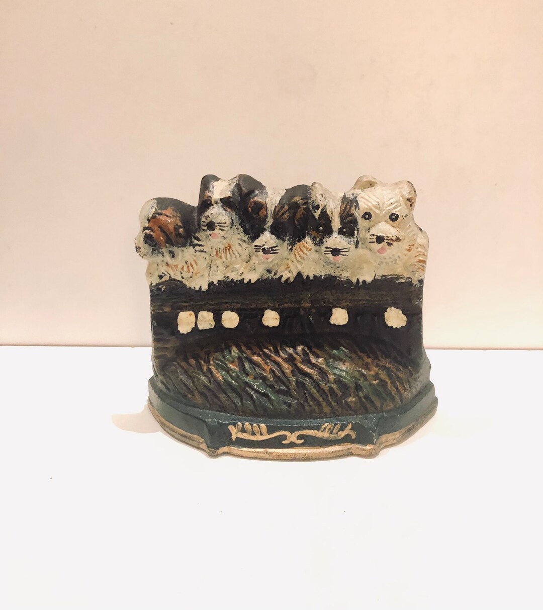 Adorable Vintage Cast Iron Doorstop Puppies Leaning on Fence Puppy Dog ...