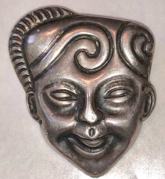 Vintage Mayan Tribal Mask Mexican Sterling Brooch Sil… - Gem