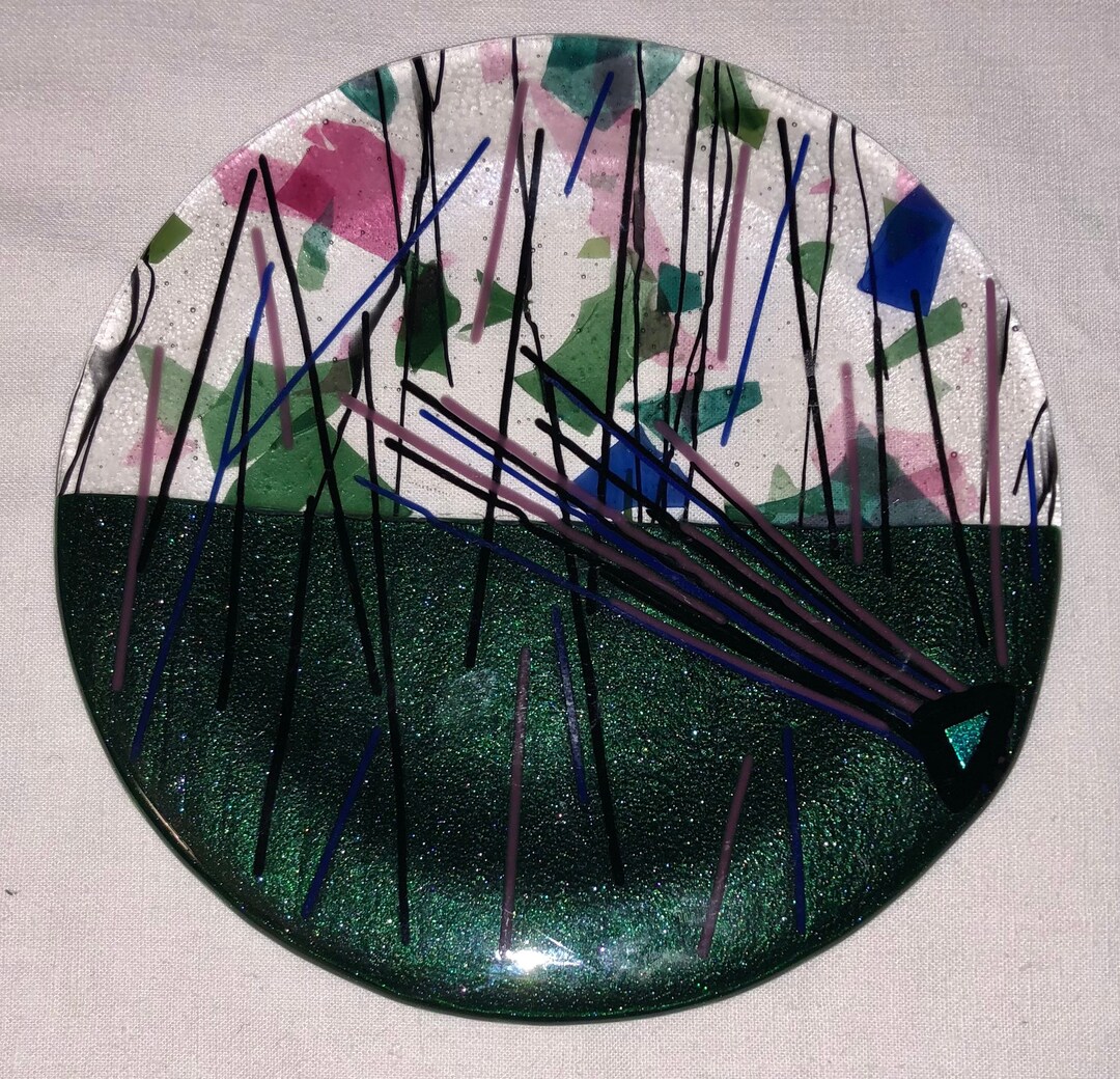 Vintage Signed Art Glass Plate Iridescent Handmade Fused Glass - Etsy