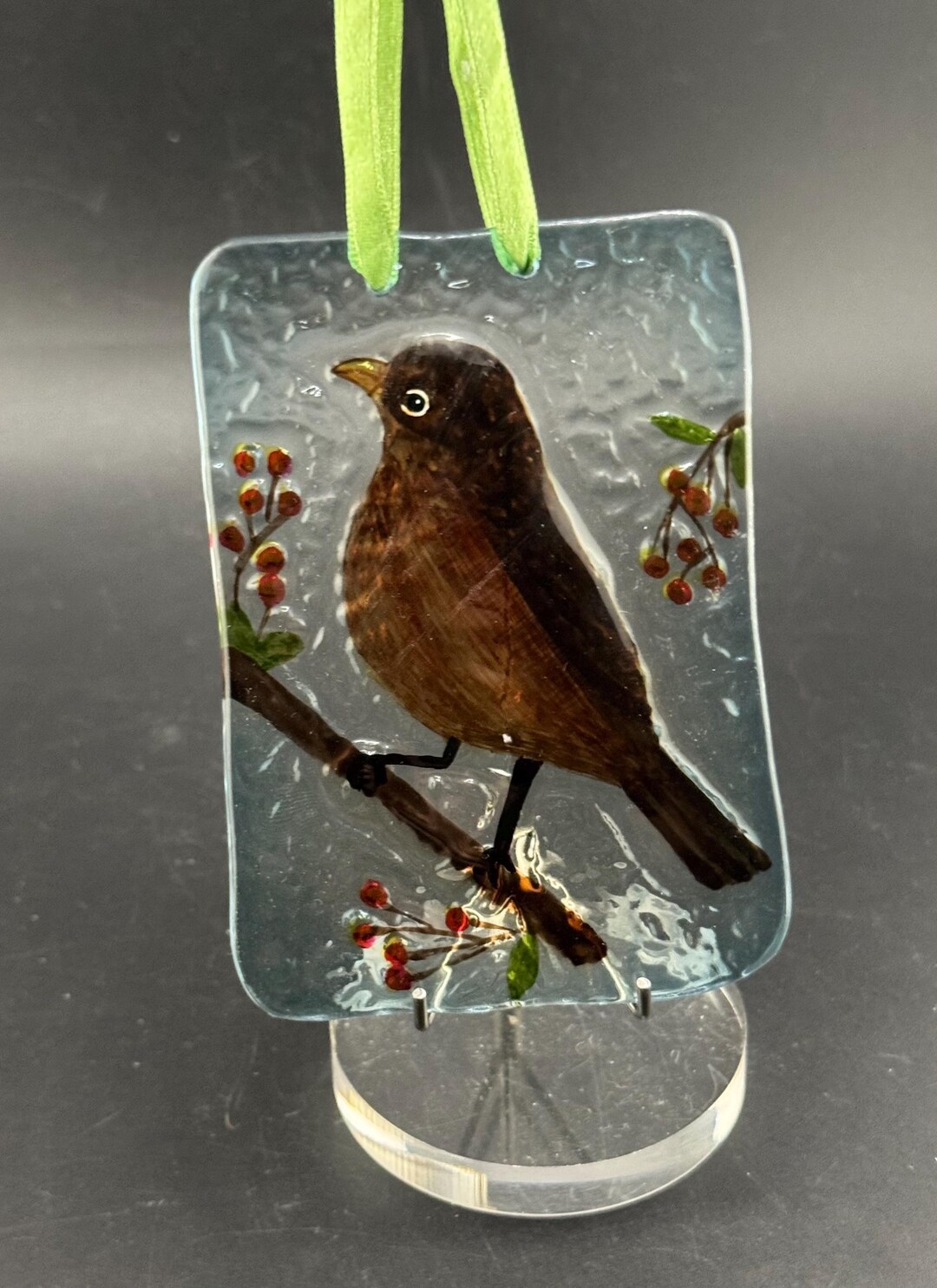 Sweet Art Glass Bird Sun Catcher Ornament Fused Slump Glass Miniature ...