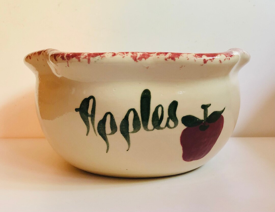 Vintage Red Spatter Stoneware Apple Shaped Fruit Bowl Figural Apple ...