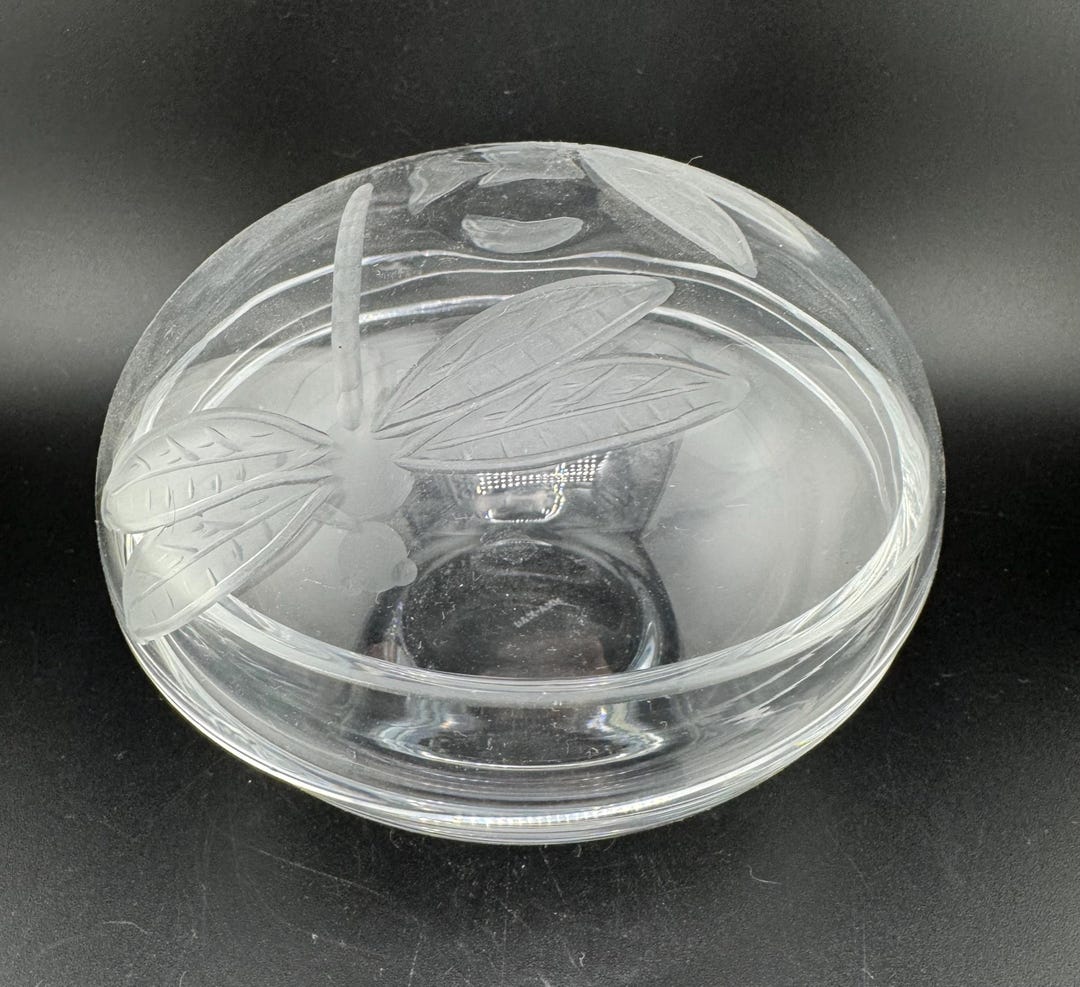Vintage MMA Art Deco Etched Crystal Dragonfly Powder Jar Trinket Dish ...