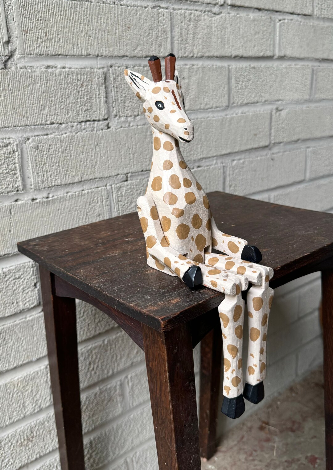 Adorable Wood Folk Art Giraffe Shelf Sitter Articulated Movable Polka ...