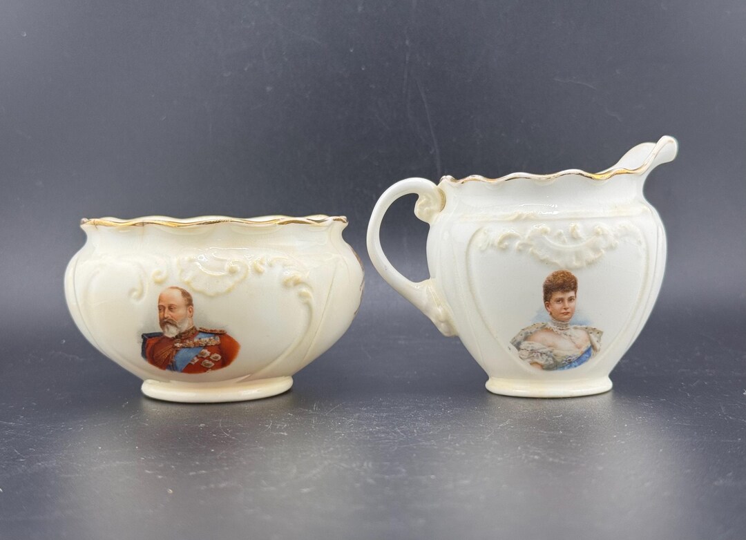 Antique 1902 King Edward Coronation Celebration Creamer & Sugar Set ...