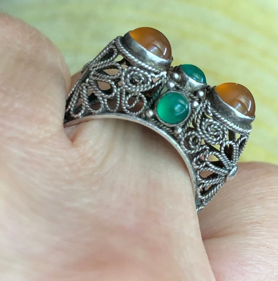 Art Deco Chinese Filigree Ring Silver Filigree Carnel… - Gem