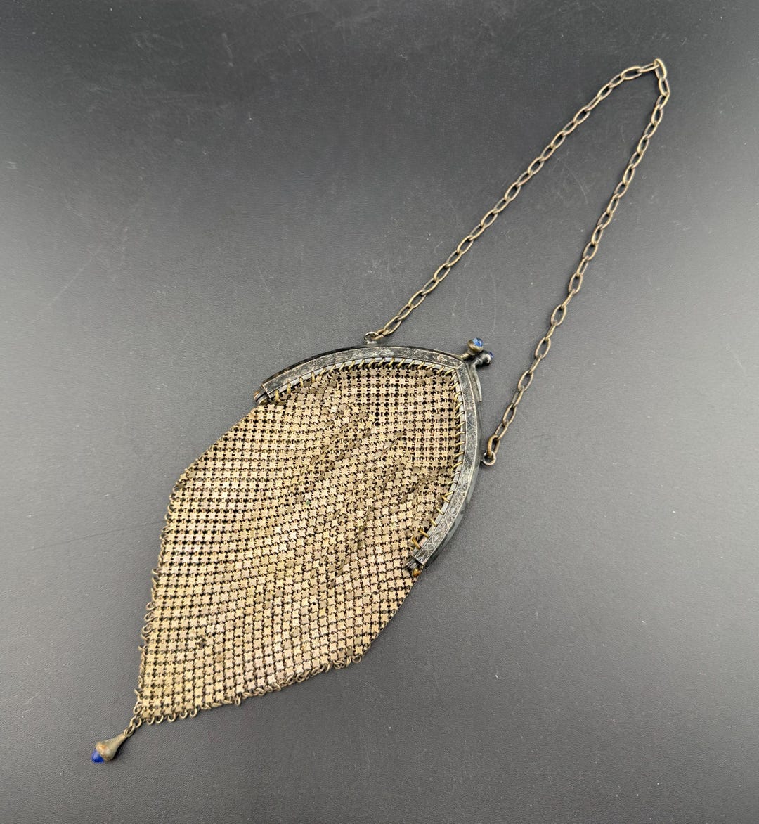 Antique Mesh Cathedral Purse Edwardian Art Deco Era Faux Sapphire ...