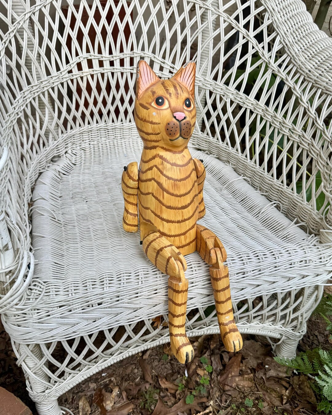 Vtg Folk Art Striped Tiger Ginger Cat Shelf Sitter Carved Wood ...