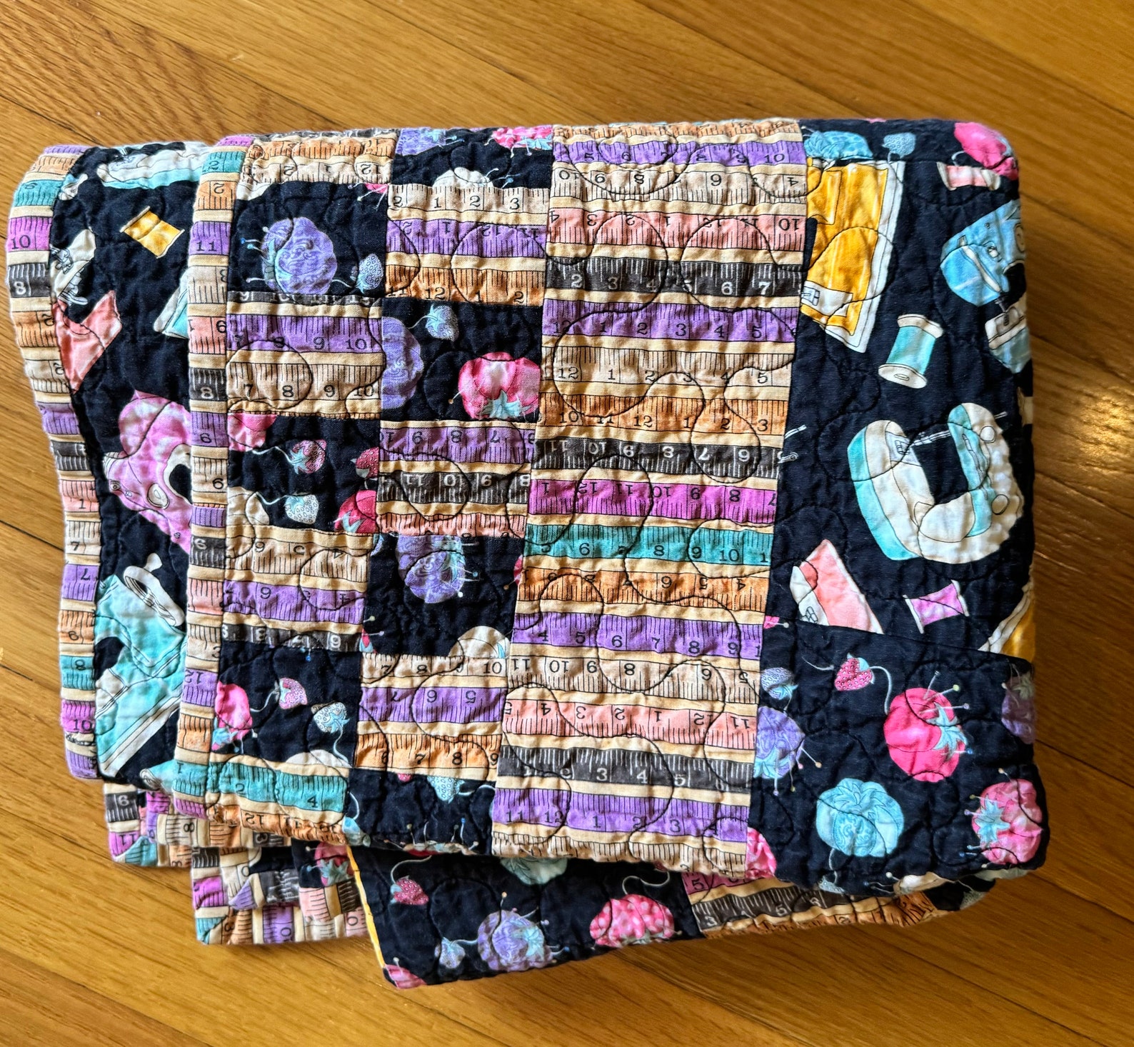 Bright Whimsical Machine Quilt Throw Blanket Wall Hanging Sewing Party ...
