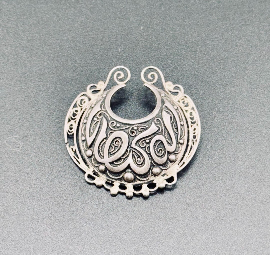 Ornate Antique Silver Filigree Islamic Arabic Crescent Moon Brooch ...