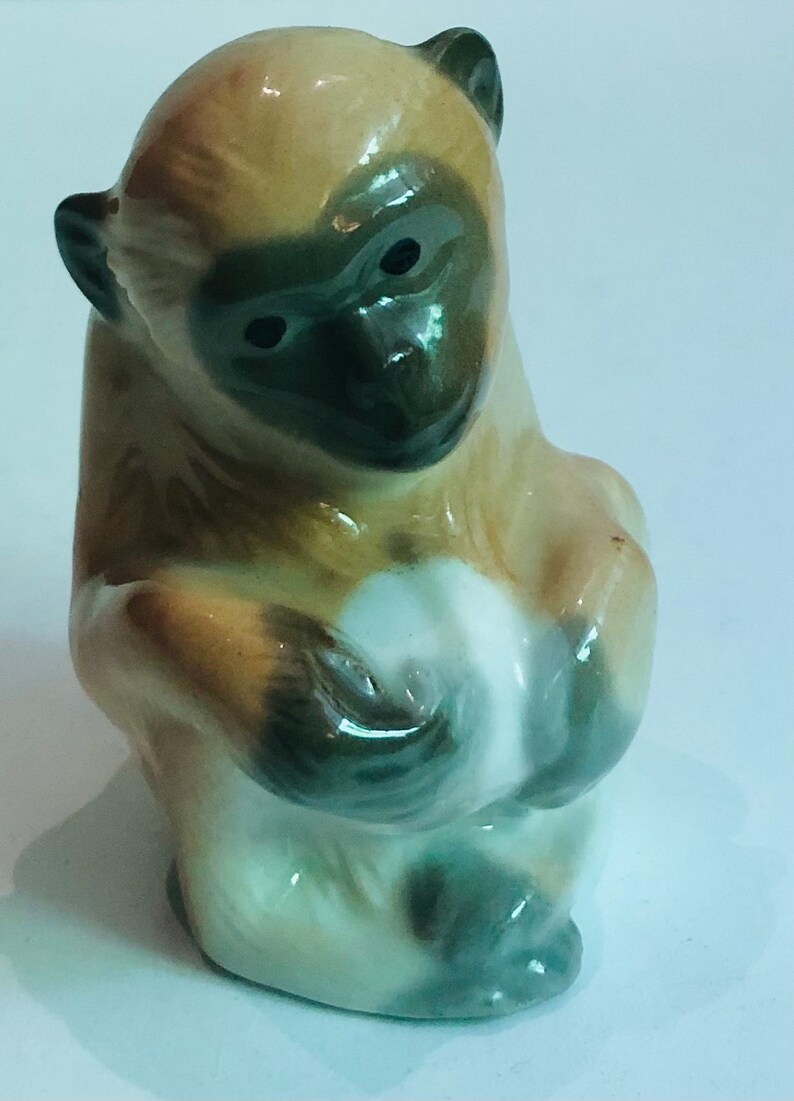 Vintage Lomonosov Russia Sitting Gray & Tan Monkey Porcelain Miniature ...