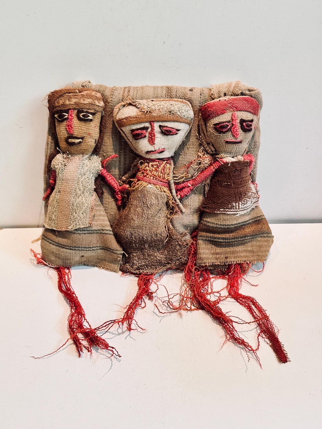 Antique Vintage Chancay Folk Art Burial Doll Triplet Babies Tassels ...